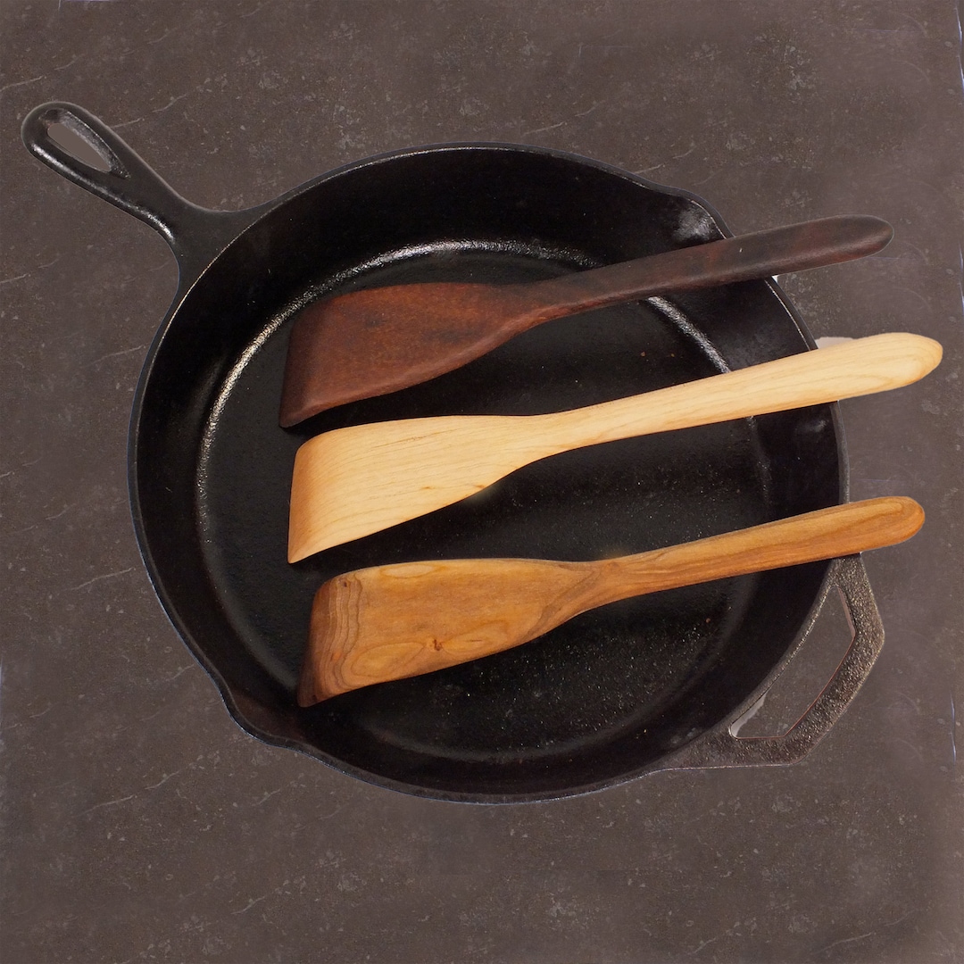Wood Stir Fry Spatula - Short Handle - Maple, Walnut, or Cherry - 2 ...