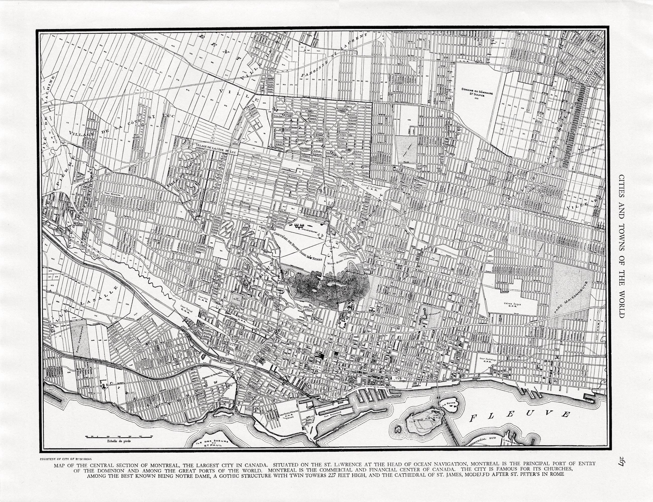 MONTREAL CITY MAP From 1940s, 14x11 Vintage Street Map, Canada Quebec ...