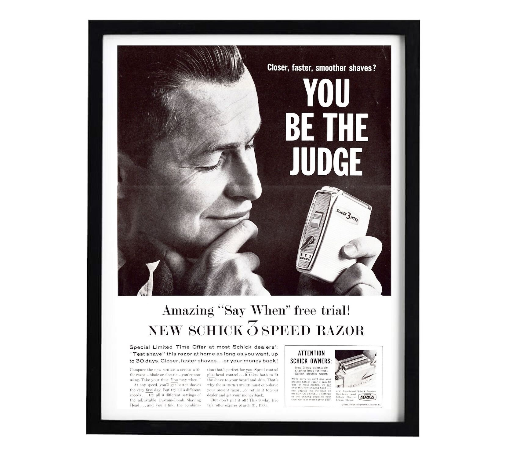 complete A vintage retro Shick advertising electric razor for use or ...