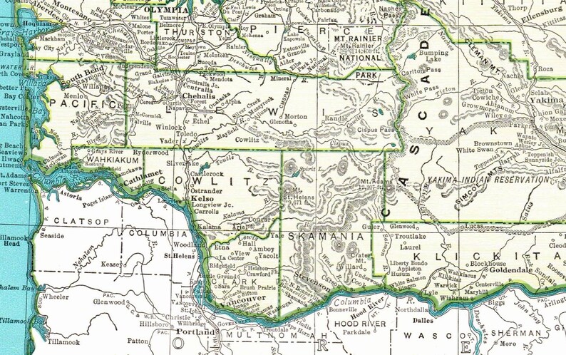 1940s WASHINGTON STATE Map 14x11 Vintage Map Seattle | Etsy
