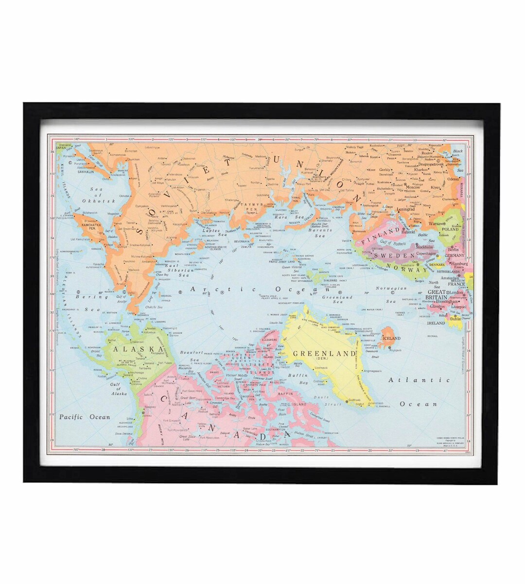 1950s ARCTIC OCEAN WORLD Map North Polar Regions Vintage - Etsy