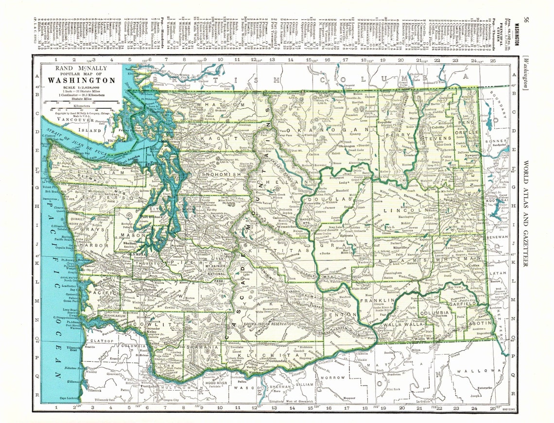 1940s WASHINGTON STATE Map 14x11 Vintage Map Seattle | Etsy