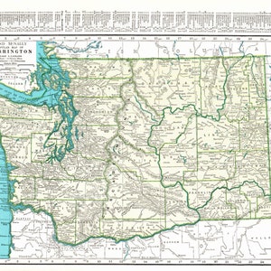 1940s WASHINGTON STATE Map, 14x11 Vintage Map, Seattle, Spokane, United ...