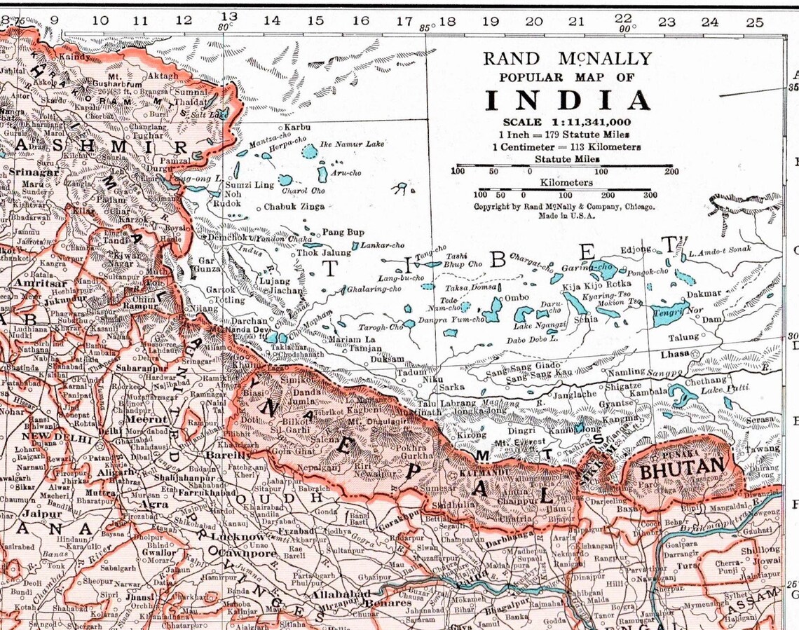 INDIA 1940s Vintage Map 11x14 Map From 1944 Atlas Gift for | Etsy