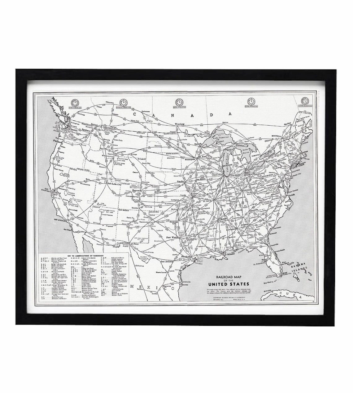 1950s RAILROAD MAP of United States 14x11 Vintage Map of | Etsy