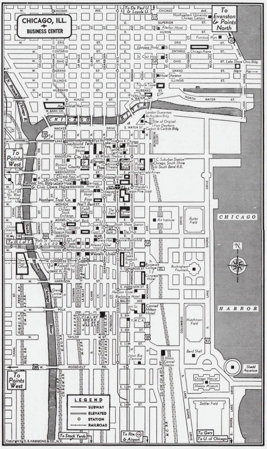 1940s CHICAGO Street Map 11x14 Black and White Vintage Map | Etsy Canada
