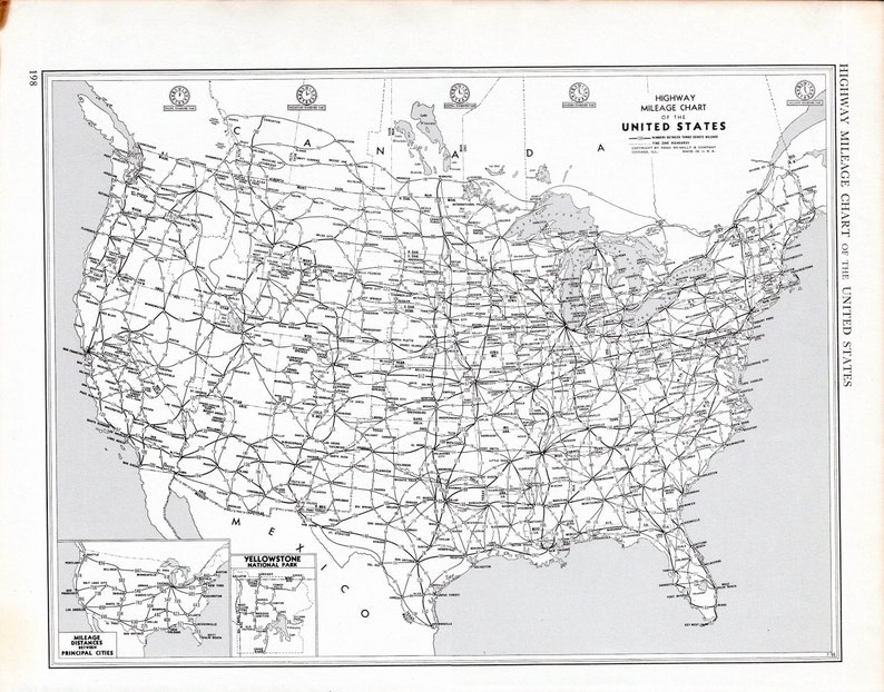 1950s Road Trip U.S. MILEAGE CHART 14x11 Black and White | Etsy