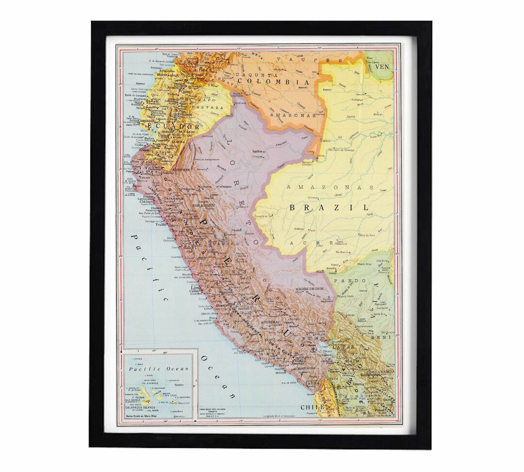 1950s PERU, ECUADOR Map, 14x11 Vintage Map, South America, Unique Gift ...