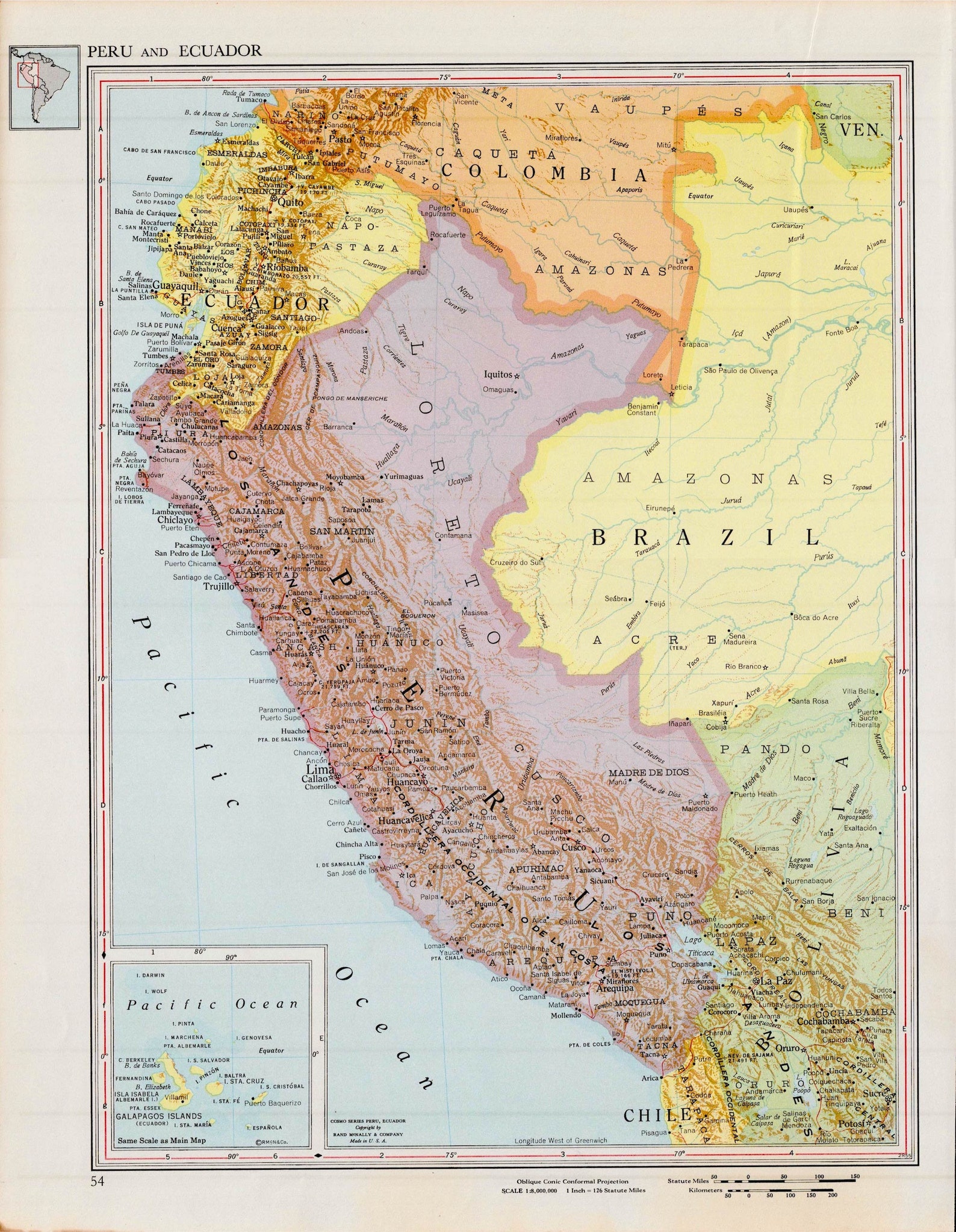1950s PERU ECUADOR Map 14x11 Vintage Map South America - Etsy