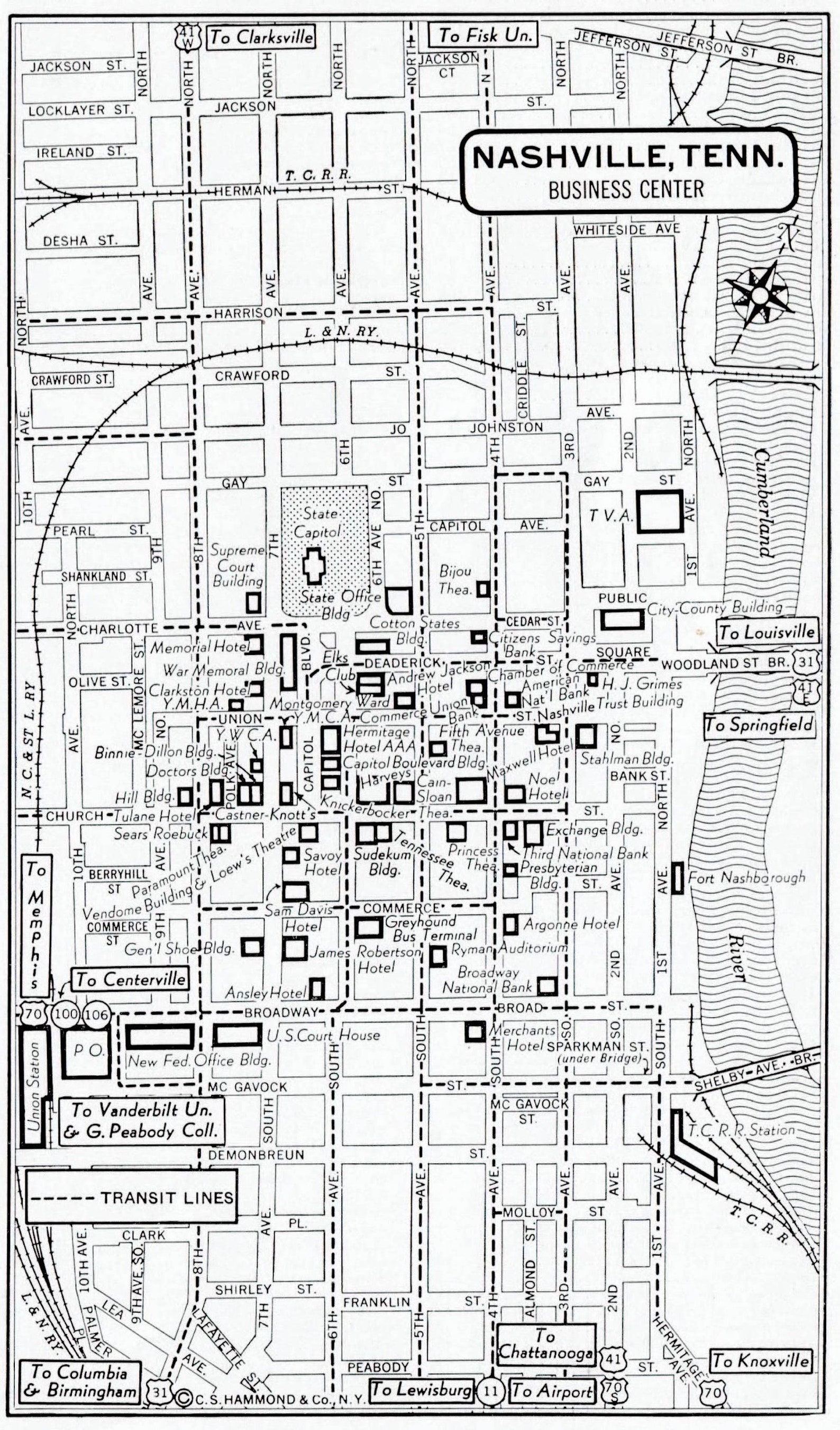 1940s NASHVILLE City Map 11x14 Black White Vintage Street - Etsy