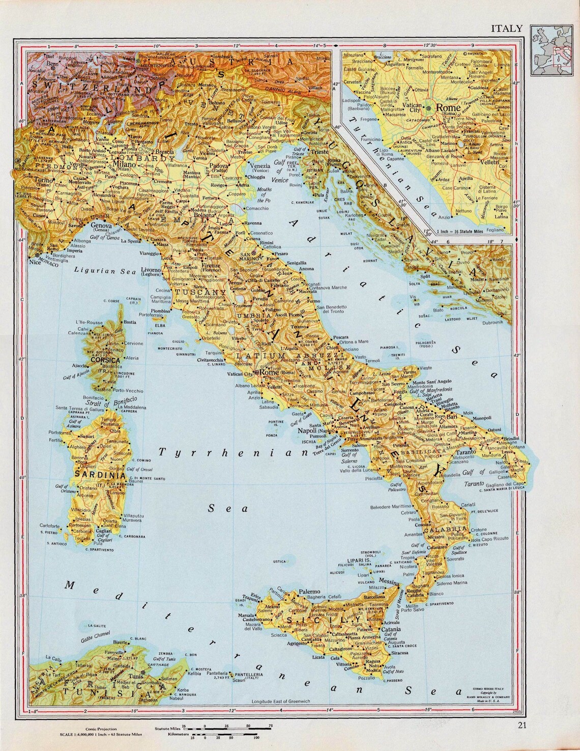1950s ITALY Map 11x14 Vintage European Map Italian Road Map - Etsy