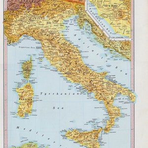 1950s ITALY Map, 11x14 Vintage European Map, Italian Road Map, Vintage ...