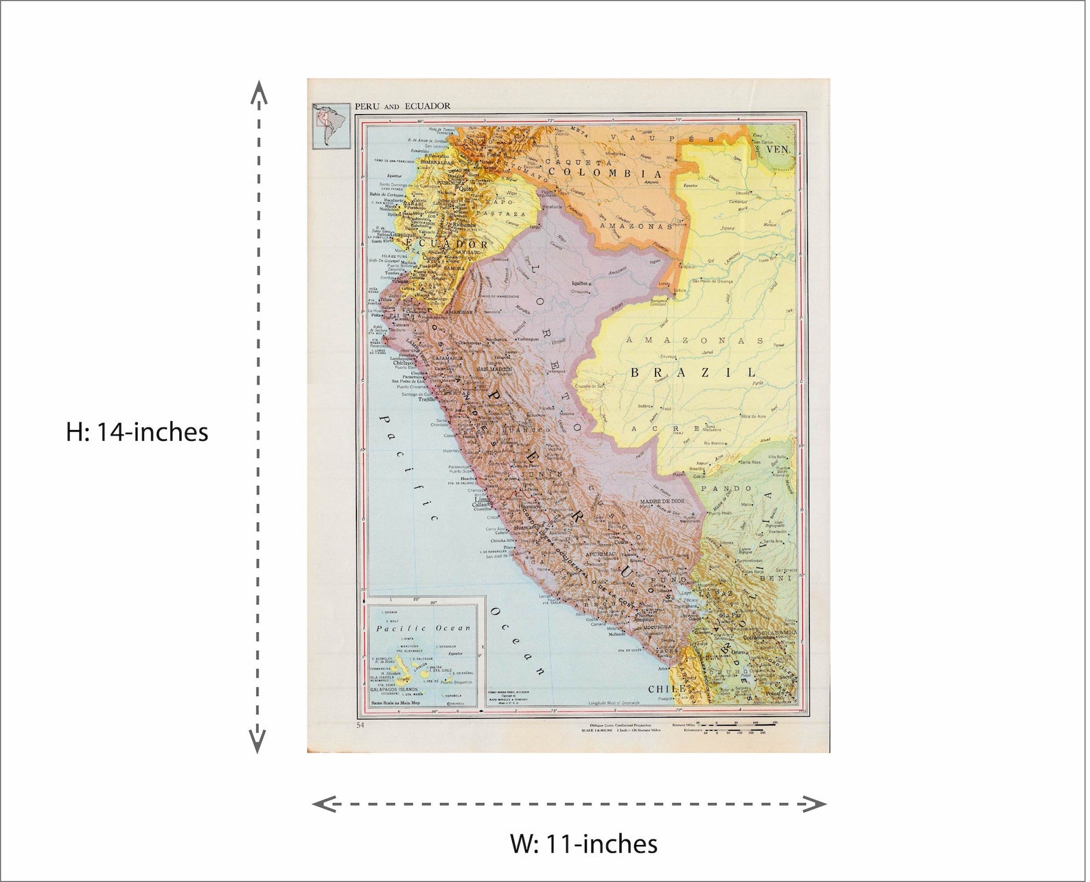 1950s PERU ECUADOR Map 14x11 Vintage Map South America - Etsy Canada