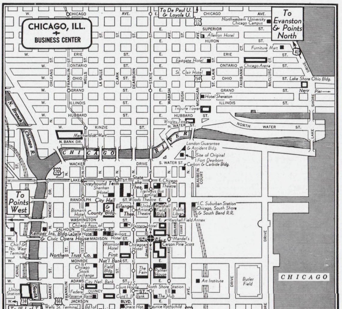 1940s CHICAGO Street Map 11x14 Black and White Vintage Map | Etsy Canada