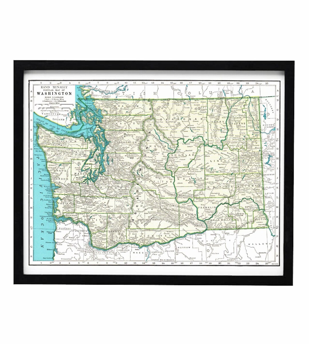 1940s WASHINGTON STATE Map, 14x11 Vintage Map, Seattle, Spokane, United ...