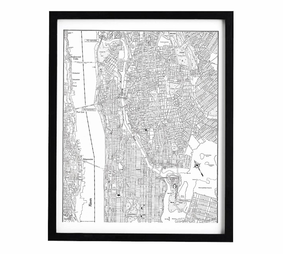 1940s MANHATTAN Street Map 11x14 Vintage NYC Map New York - Etsy