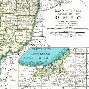 1940s OHIO STATE MAP, 14x11 Vintage Map, Cincinnati Cleveland, United ...