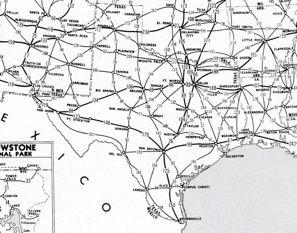 1950s Road Trip U.S. MILEAGE CHART 14x11 Black and White | Etsy