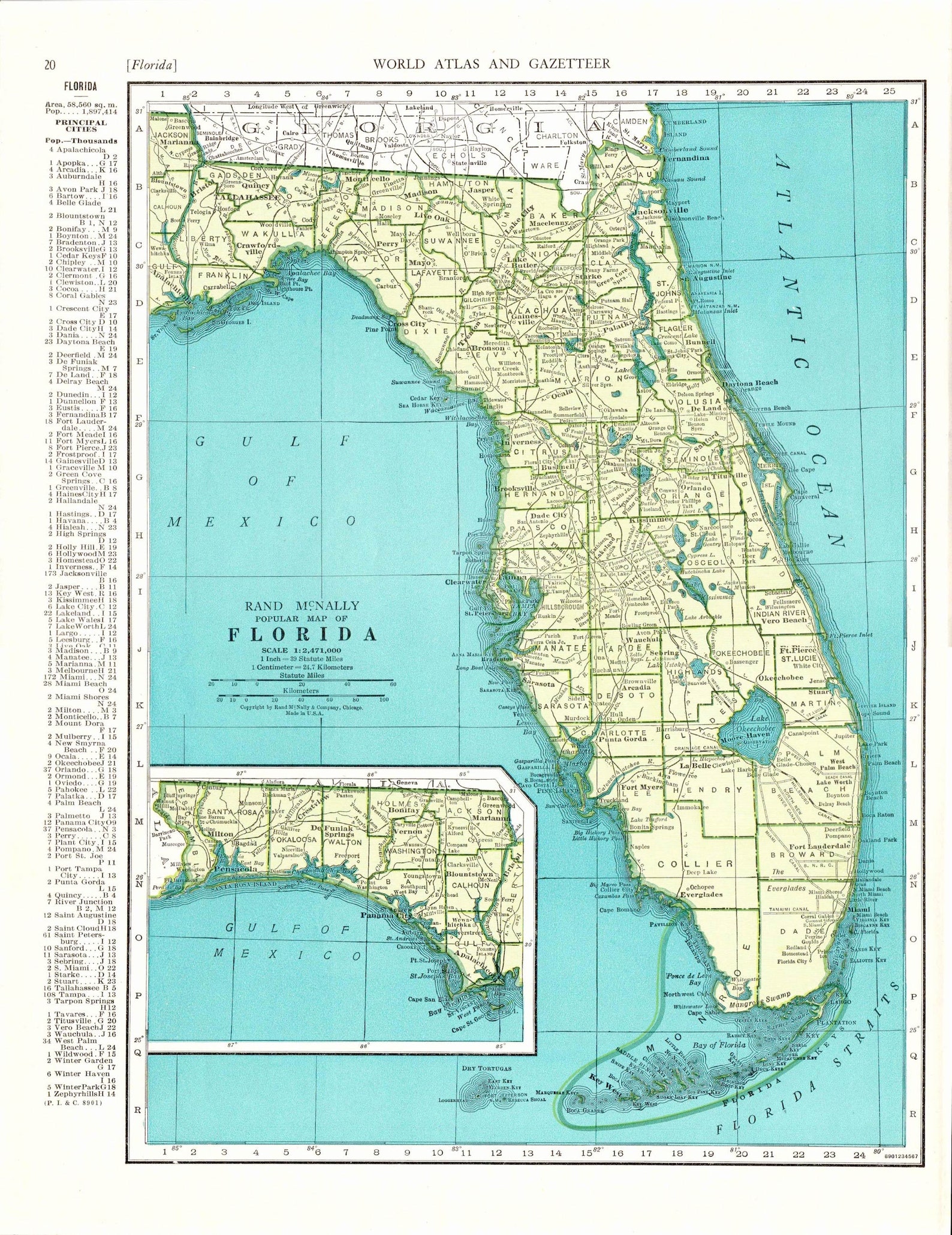 FLORIDA 1940s VINTAGE MAP 11x14 Map Orlando Miami Tamp Key - Etsy