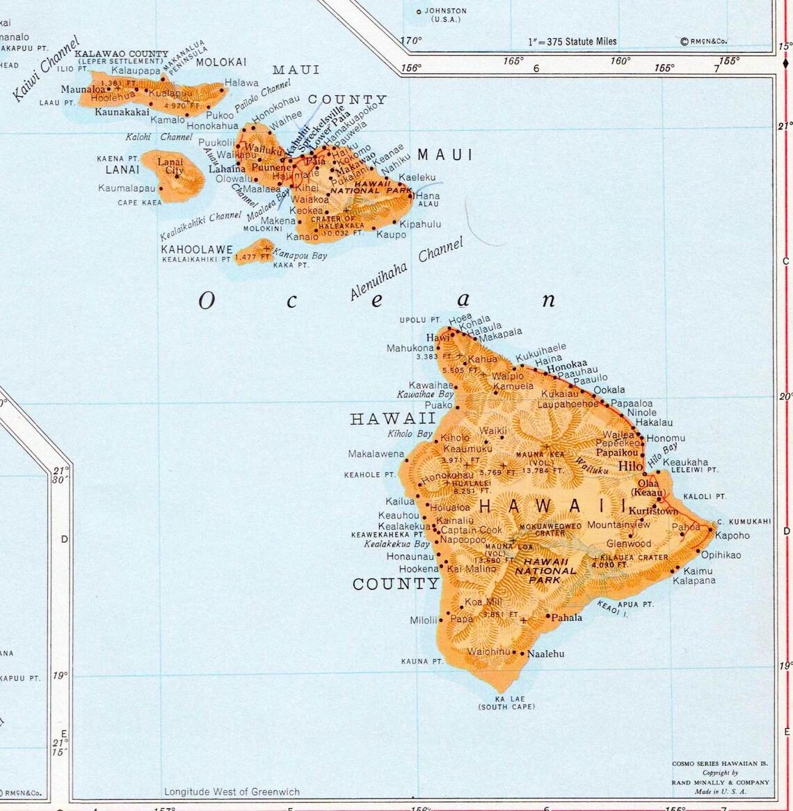 1950s HAWAII Map 14x11 Vintage Map Oahu Honolulu United - Etsy