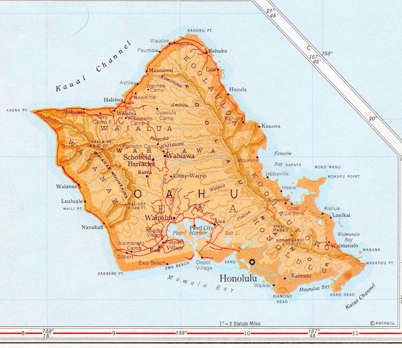 1950s HAWAII Map 14x11 Vintage Map Oahu Honolulu United - Etsy