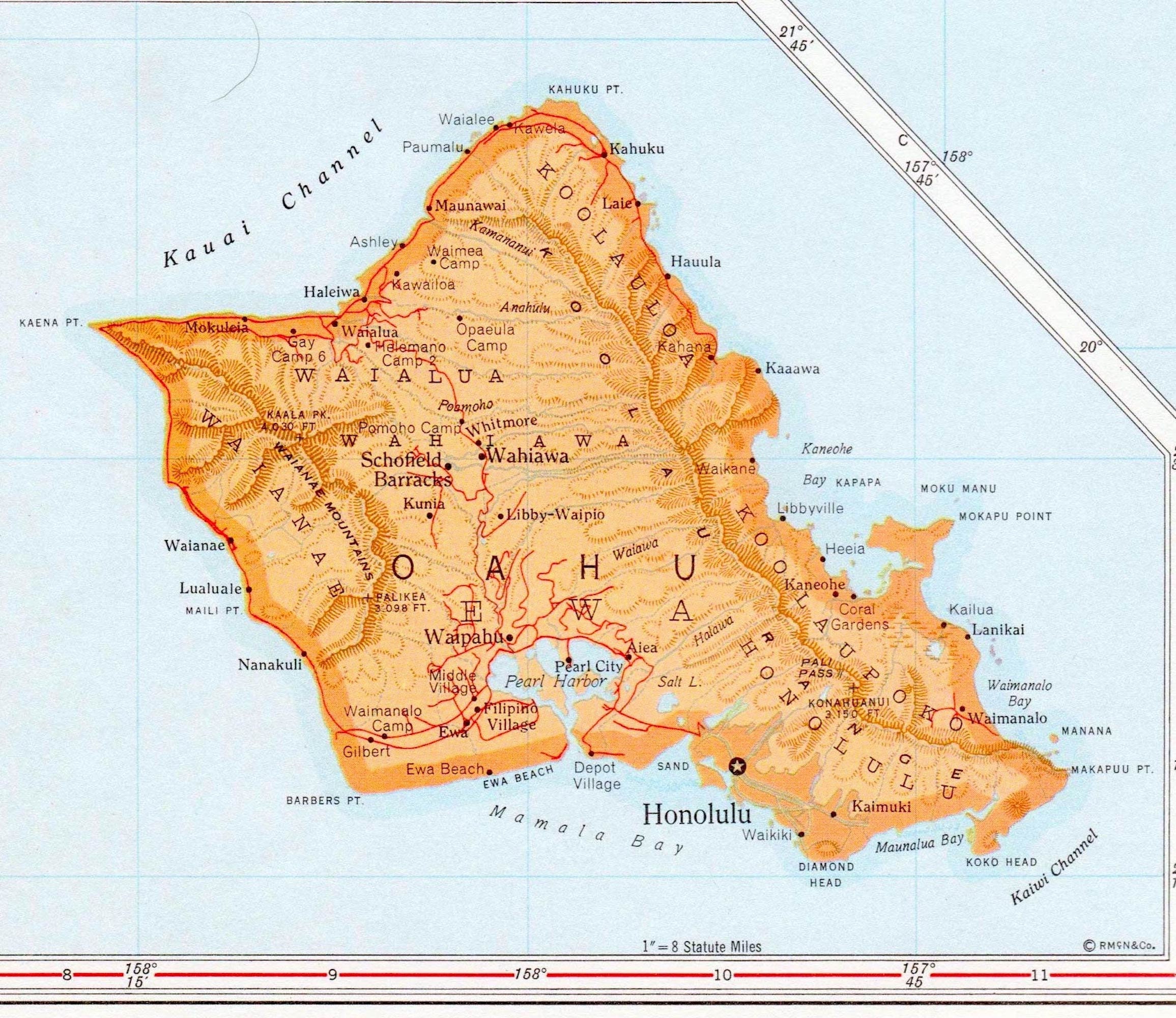 1950s HAWAII Map 14x11 Vintage Map Oahu Honolulu United - Etsy