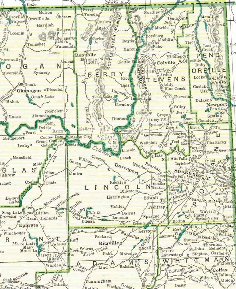 1940s WASHINGTON STATE Map 14x11 Vintage Map Seattle | Etsy