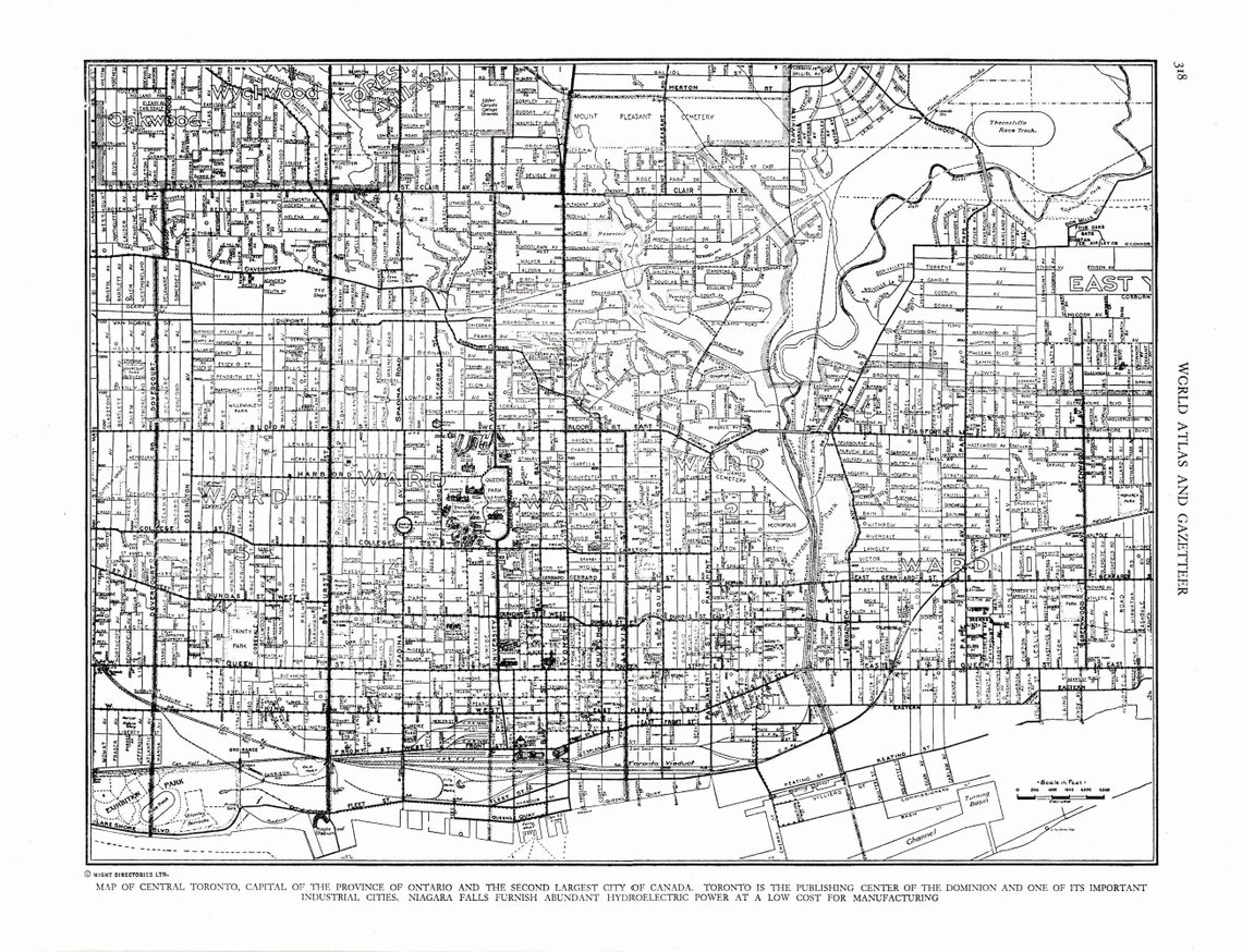 1940s TORONTO CITY MAP 14x11 Black and White Vintage Street - Etsy