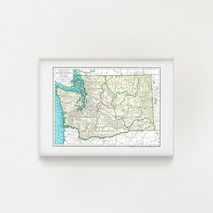 1940s WASHINGTON STATE Map, 14x11 Vintage Map, Seattle, Spokane, United ...