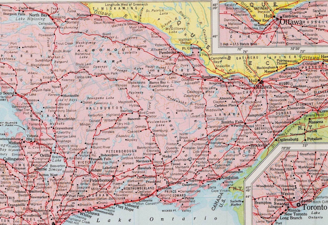 ONTARIO CANADA Map from 1950s 14x11 Map from Vintage Atlas | Etsy