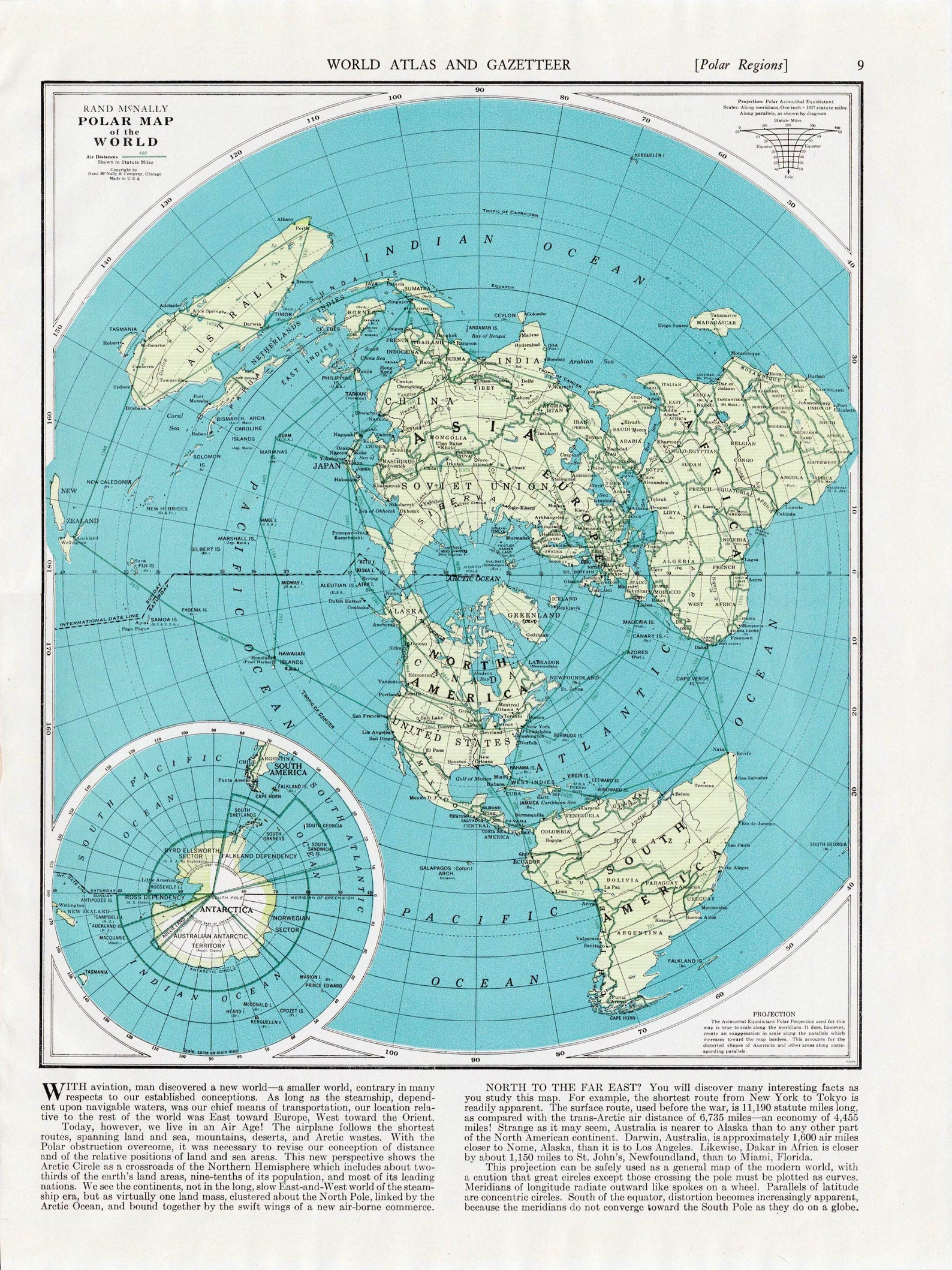 1940s POLAR WORLD MAP Vintage 11x14 Map North Pole on Top - Etsy