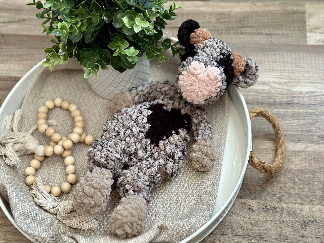 Black Grey Cow Snuggler Crochet Lovey Handmade Farm Cow Stuffie Cow Toy ...