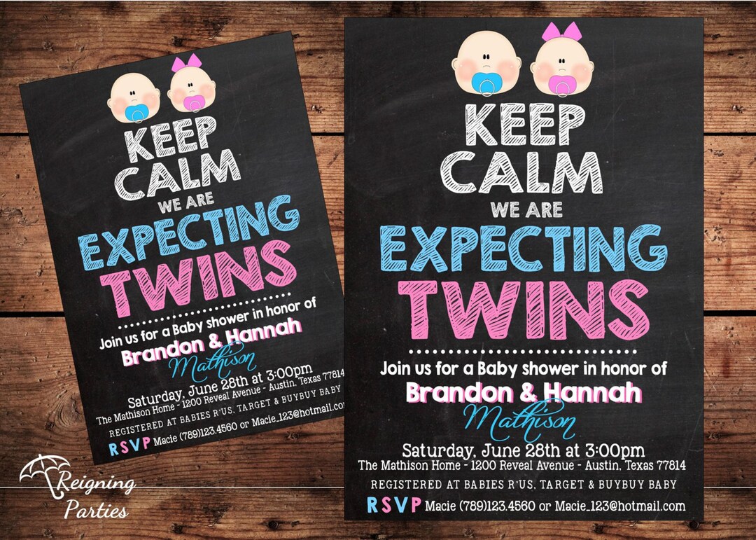 Keep Calm Twins Invitation - Twins Baby Shower - Triplets Baby Shower ...