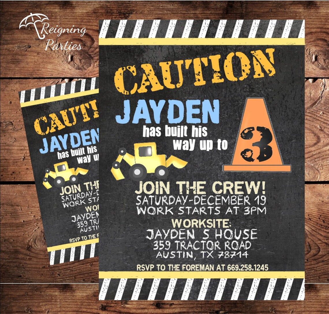 Caution Construction Birthday Invitation Baby Shower - Etsy