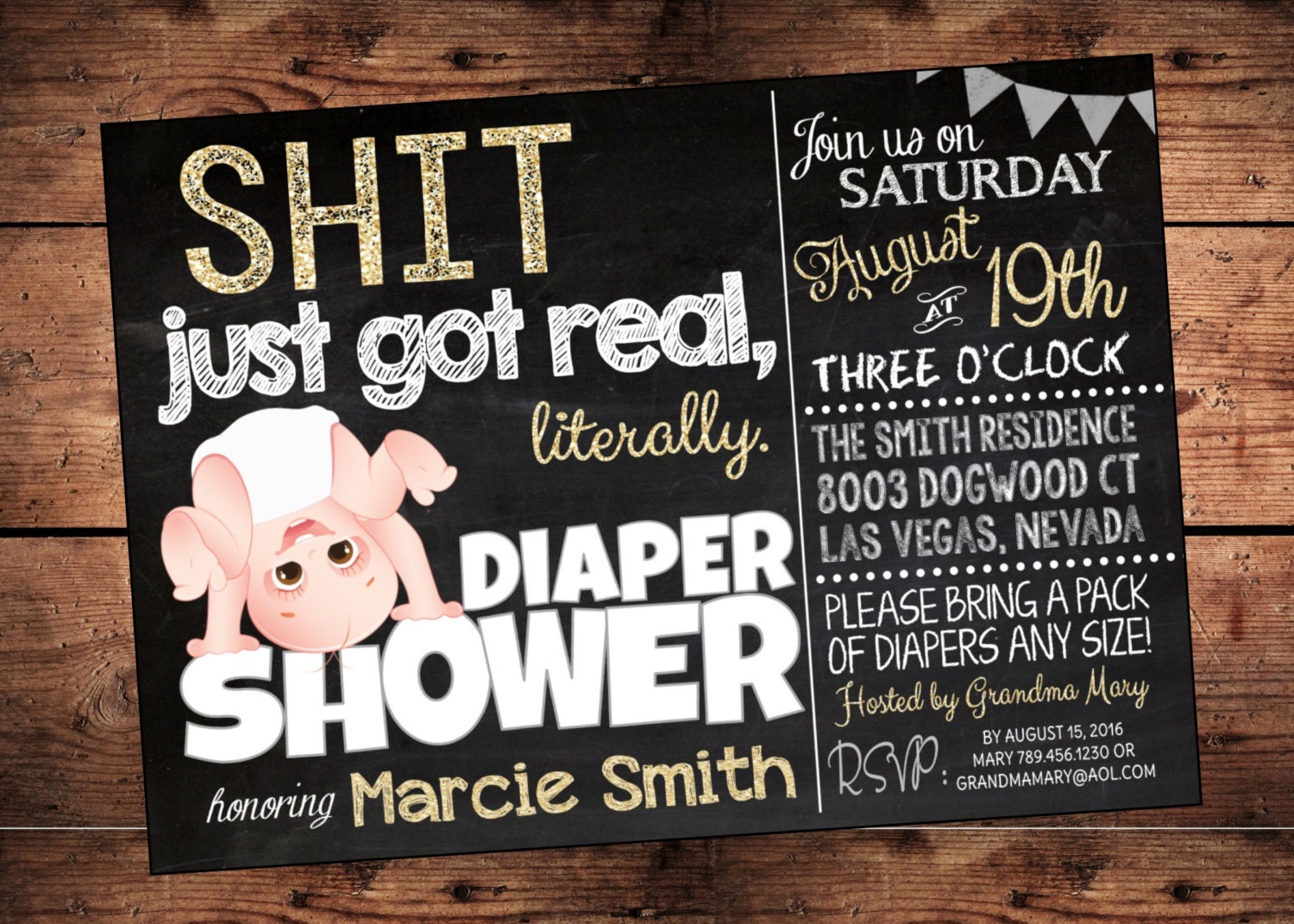 The Original Sht Just Got Real Funny Baby Shower Invitation | Etsy
