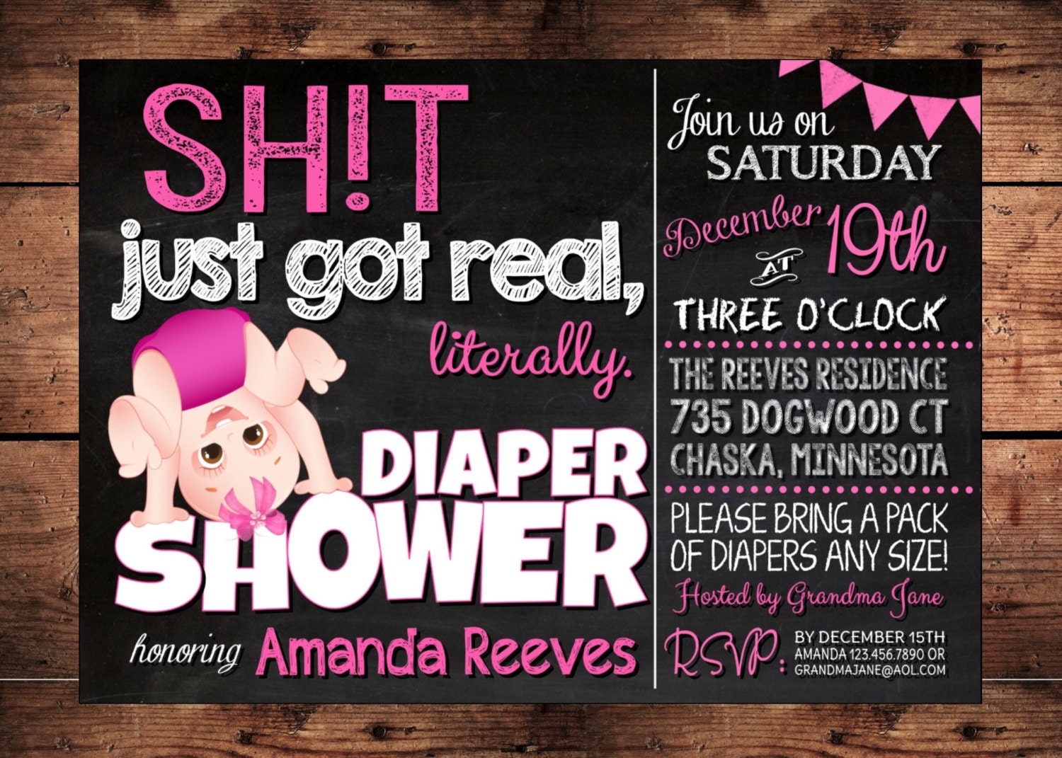 The Original Sh*t Just Got Real Funny Baby Shower Invitation - Sh*t ...