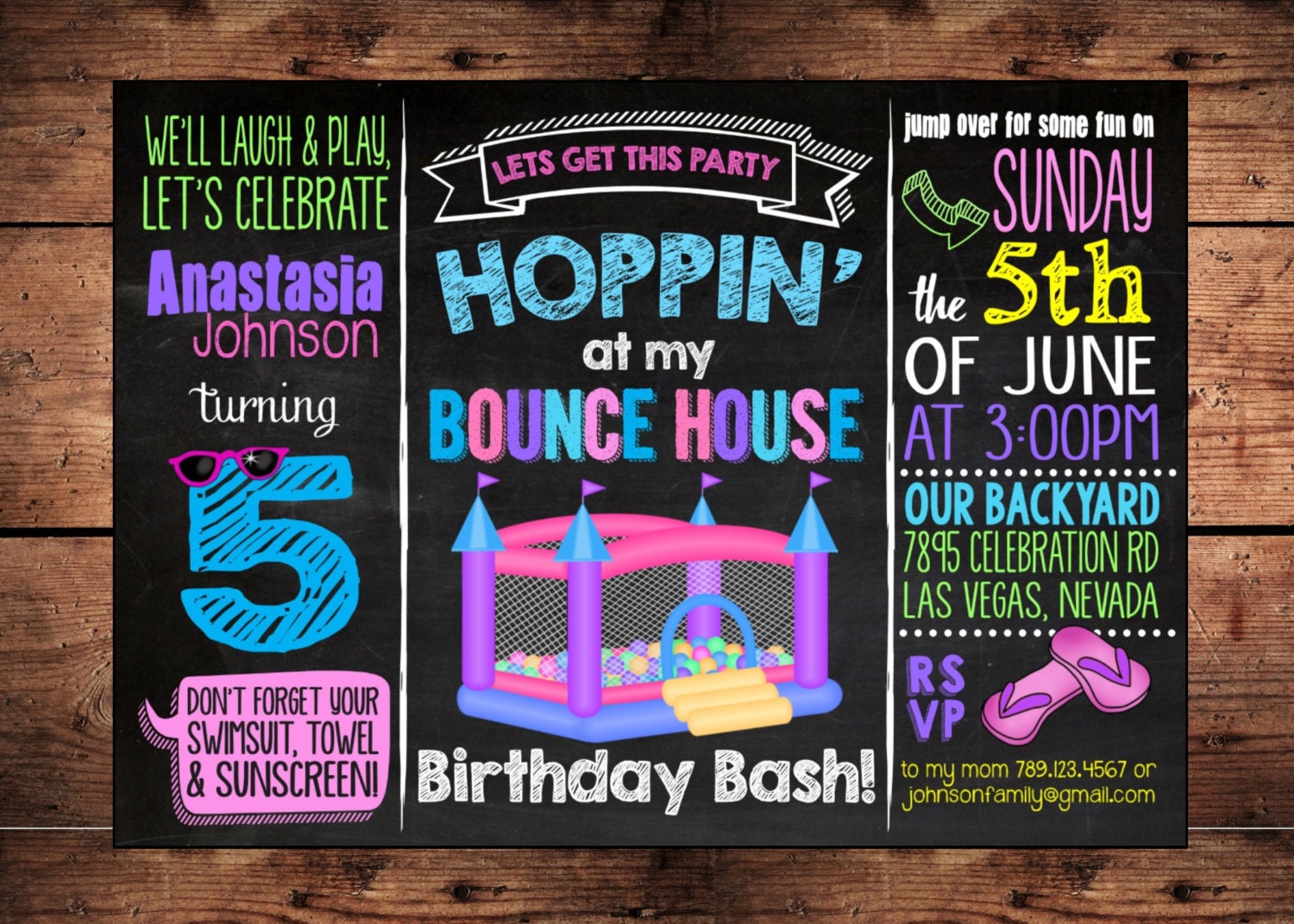 Bounce House Birthday Bash Invitation for Girls - Digital File - Etsy