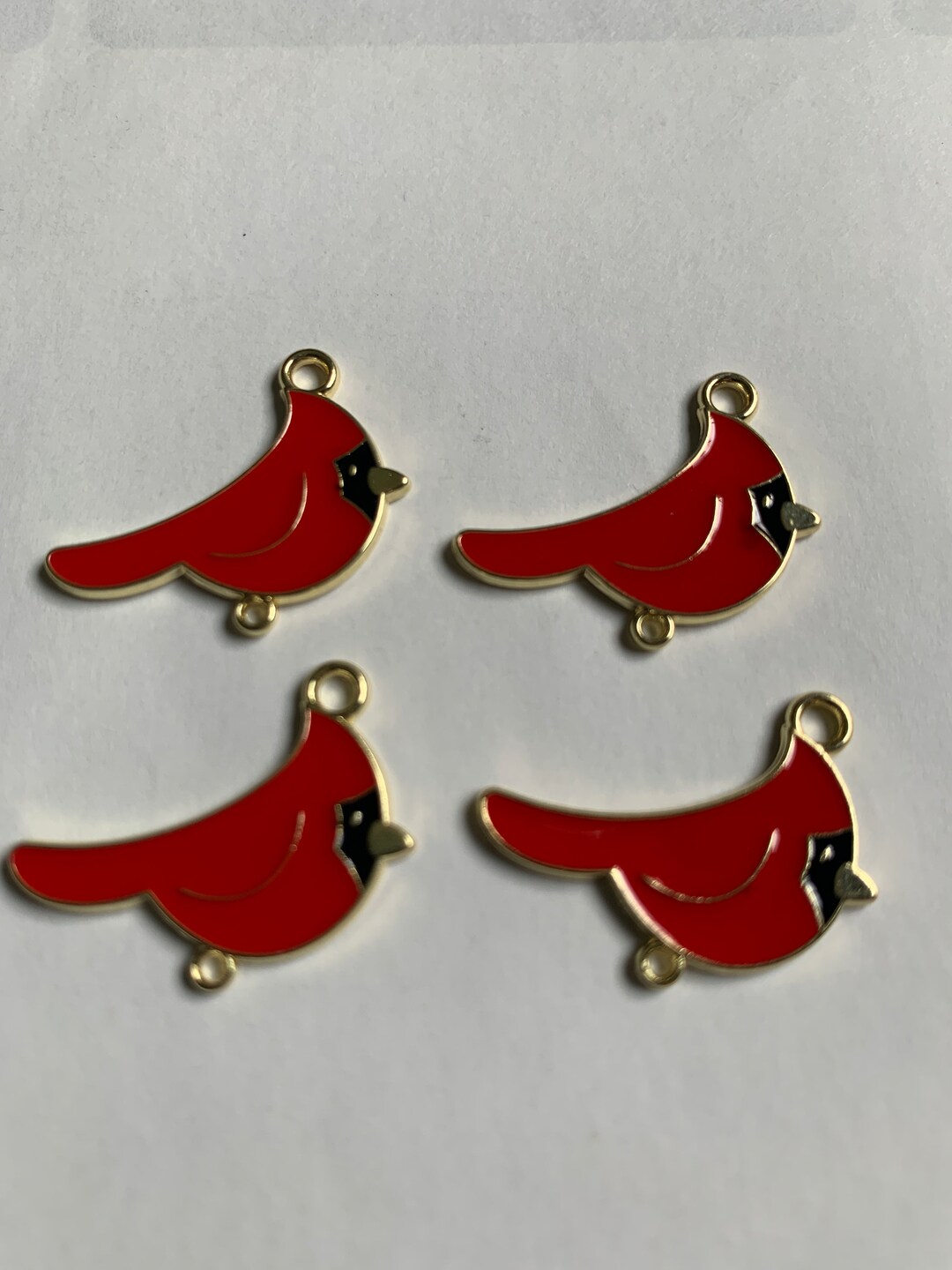 10 Red Gold Painted Enamel Cardinal Bird Sport Mascot Connecter Charms ...