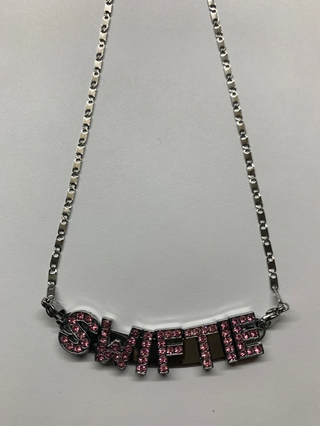 SWIFTIE Taylor Swift Crystal Pink Sliding Rhinestone Letter Silver Bar ...