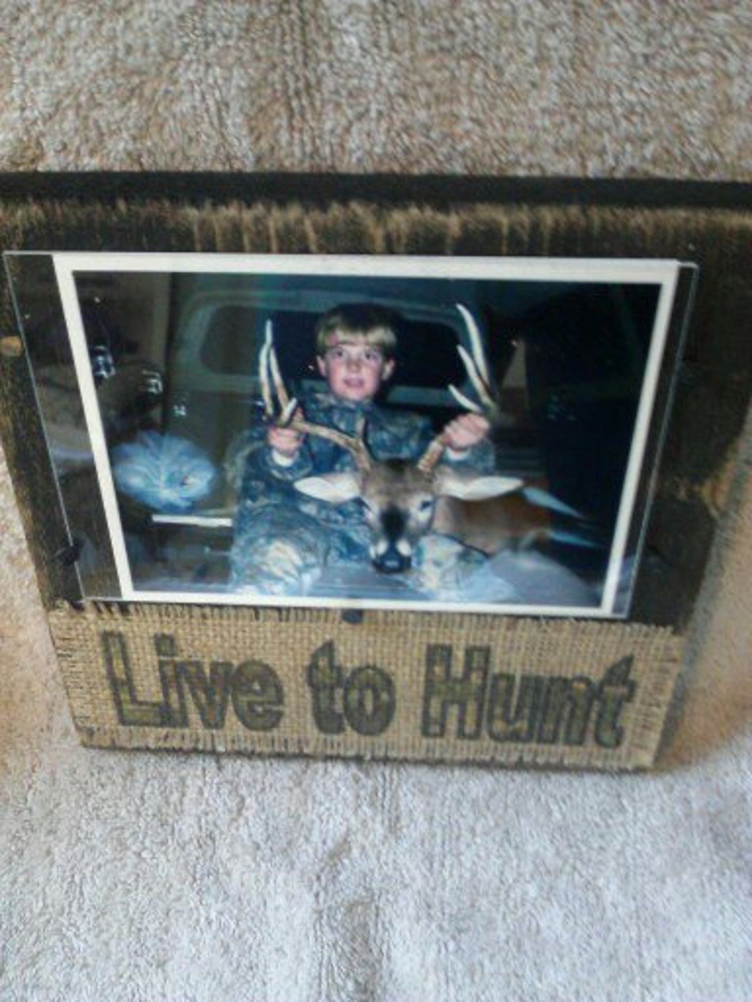 Live to Hunt Frame Hunting Hunter Outdoors Rustic Wood and Burlap Frame ...