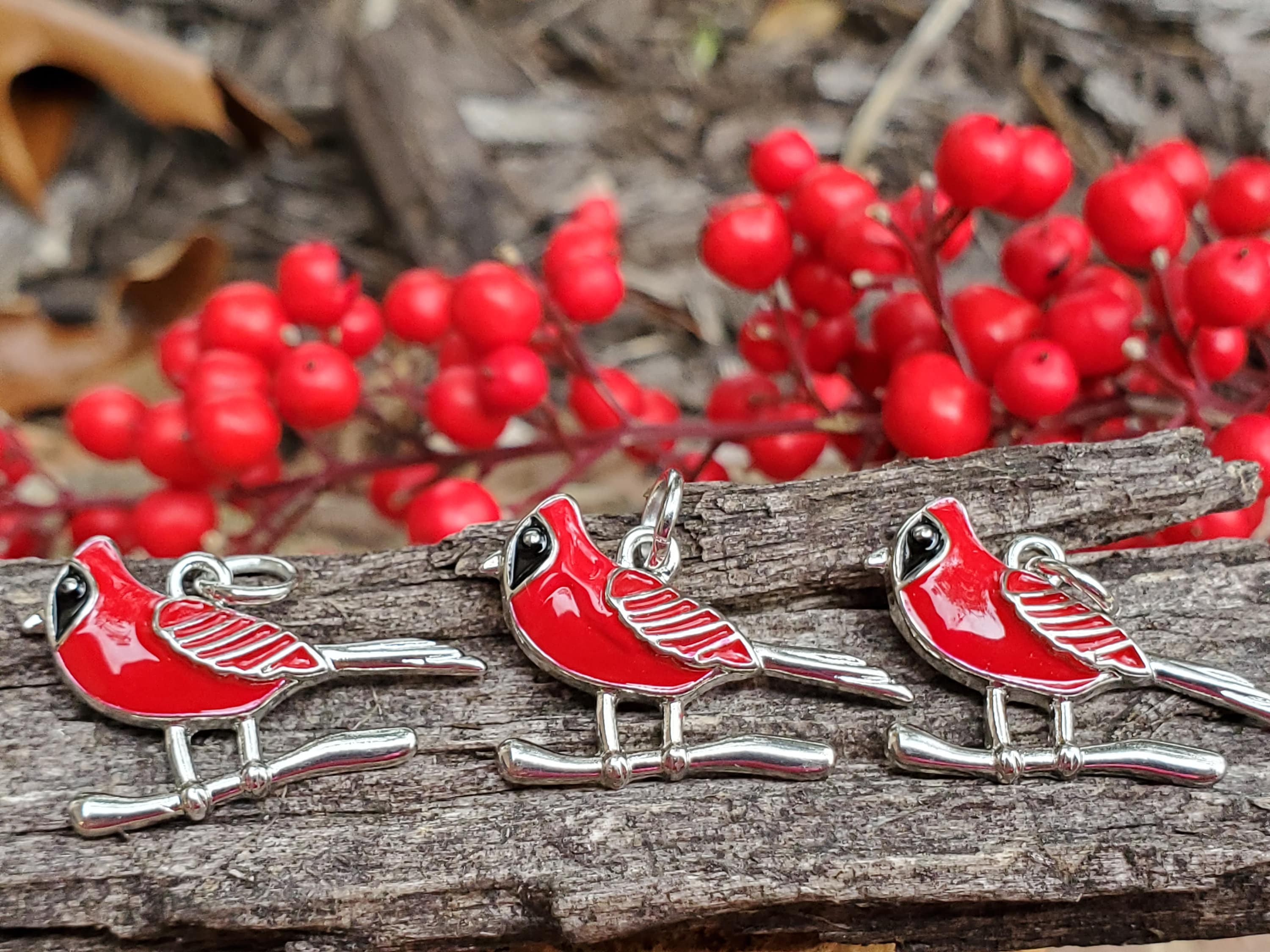 6 Red Painted Enamel Cardinal Bird Sport Mascot Charms- Very Detailed ...