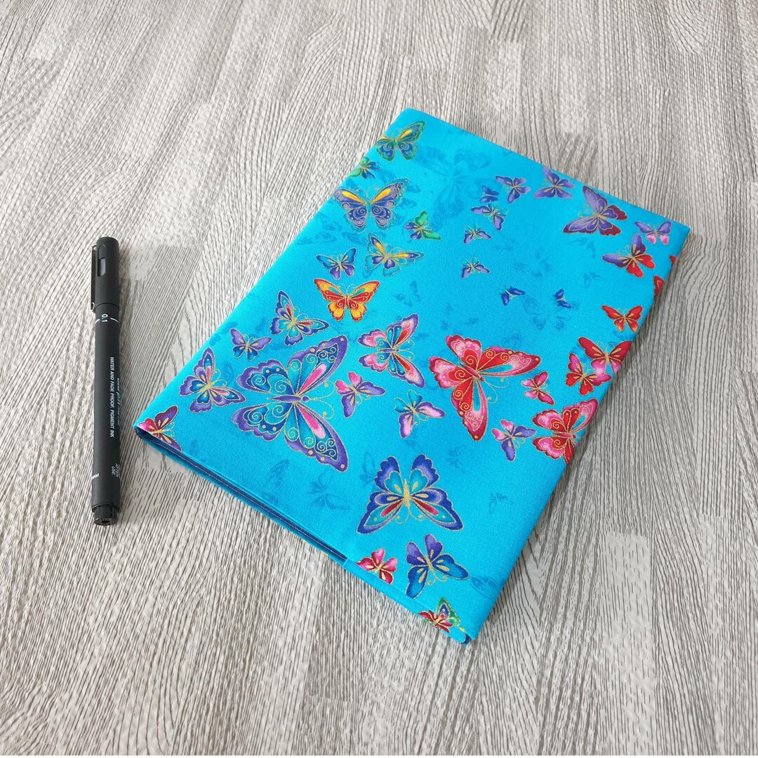 Blue Butterfly Fabric Book Cover – Handmade A5 Cotton Book Sleeve ...