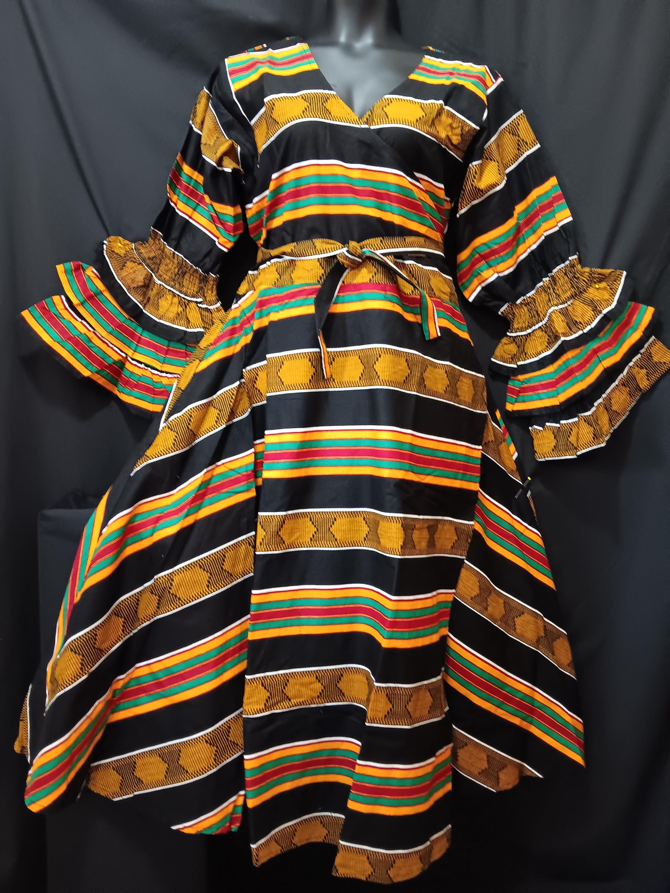 African print wrap dress with matching headwrap. Ankle length, long ...