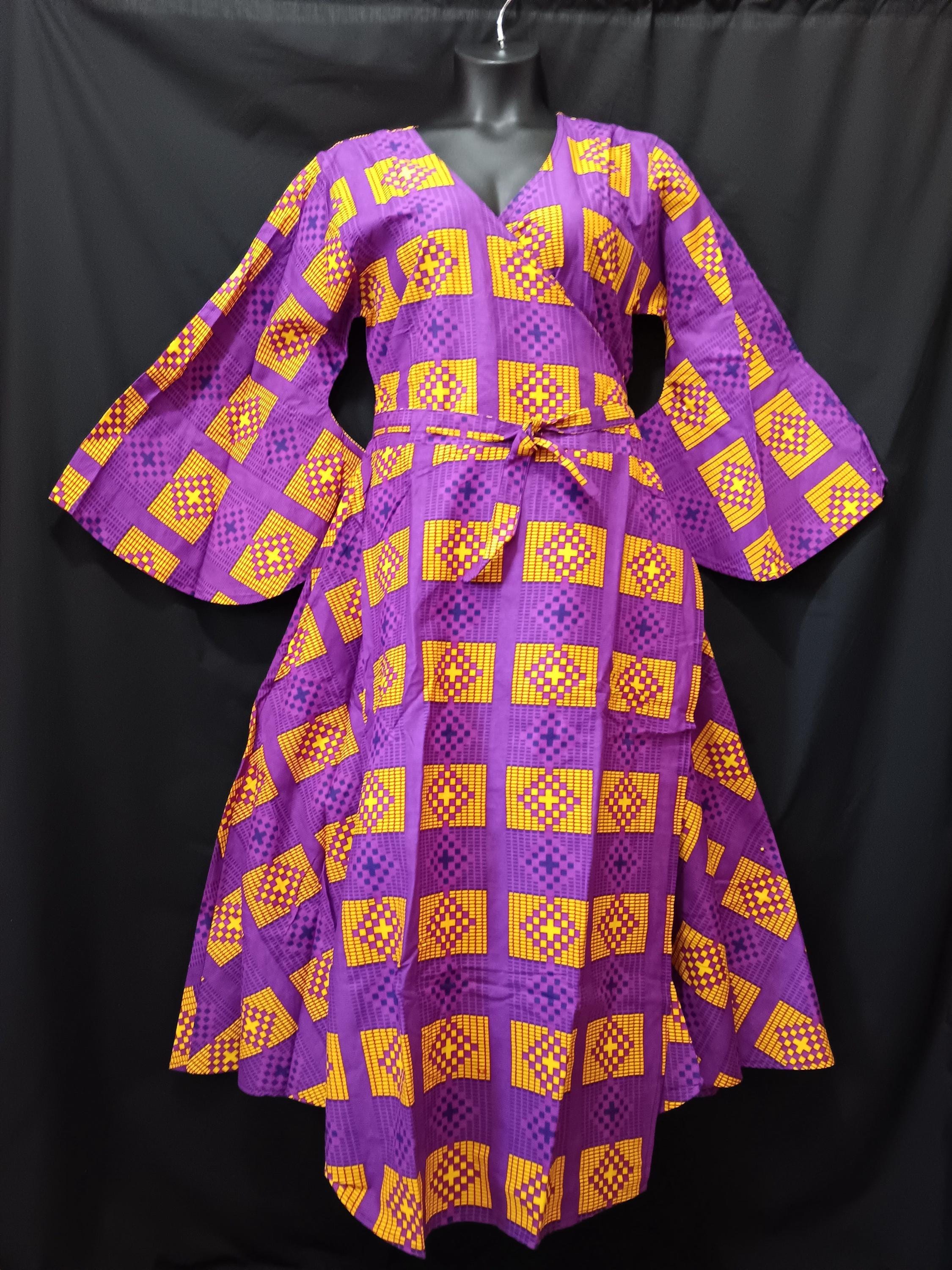 African print wrap dress with matching headwrap. Tie waist, Ankle ...