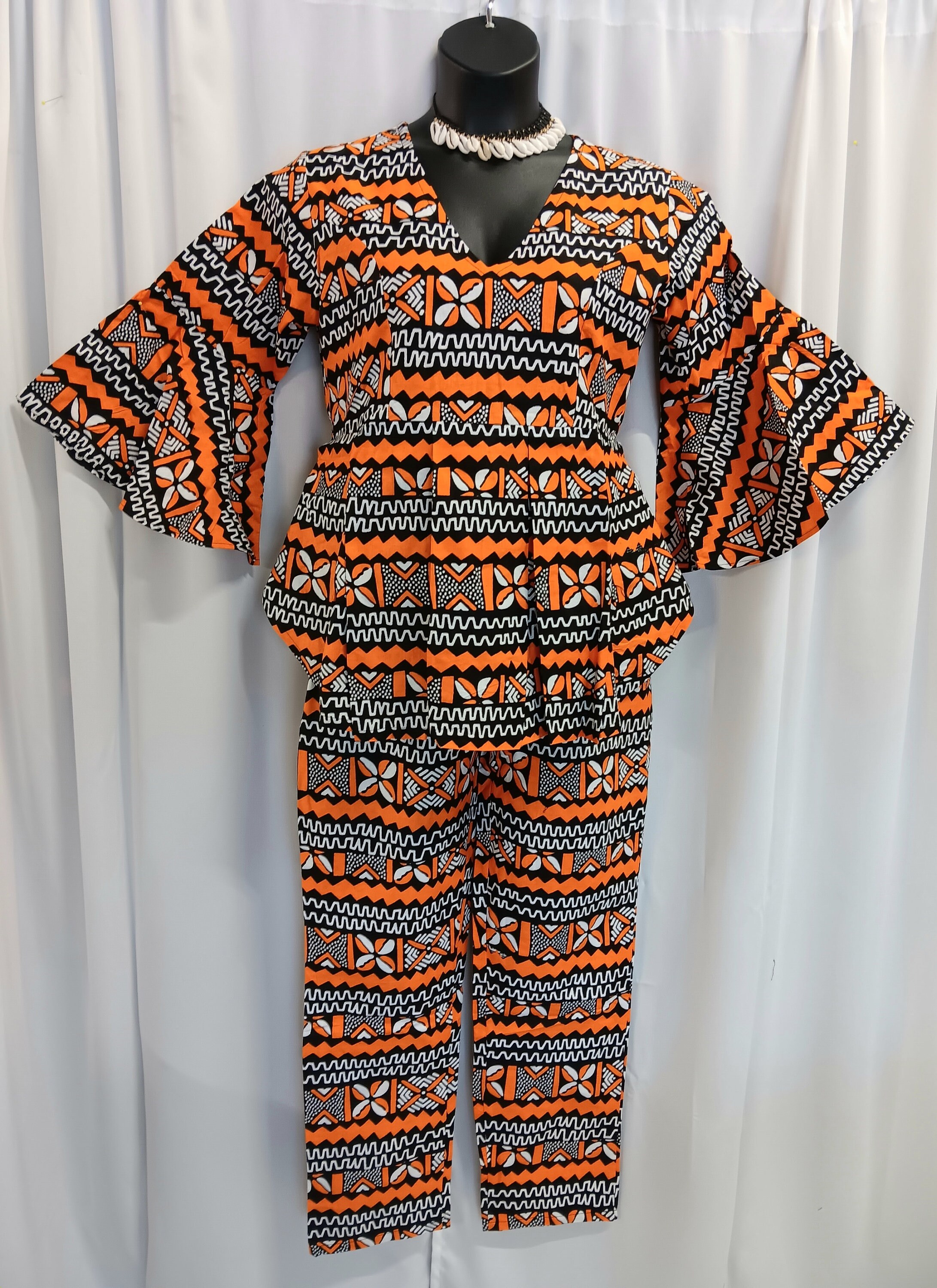 African print women's 3 pc pants set (top, pants headwrap) Vibrant ...