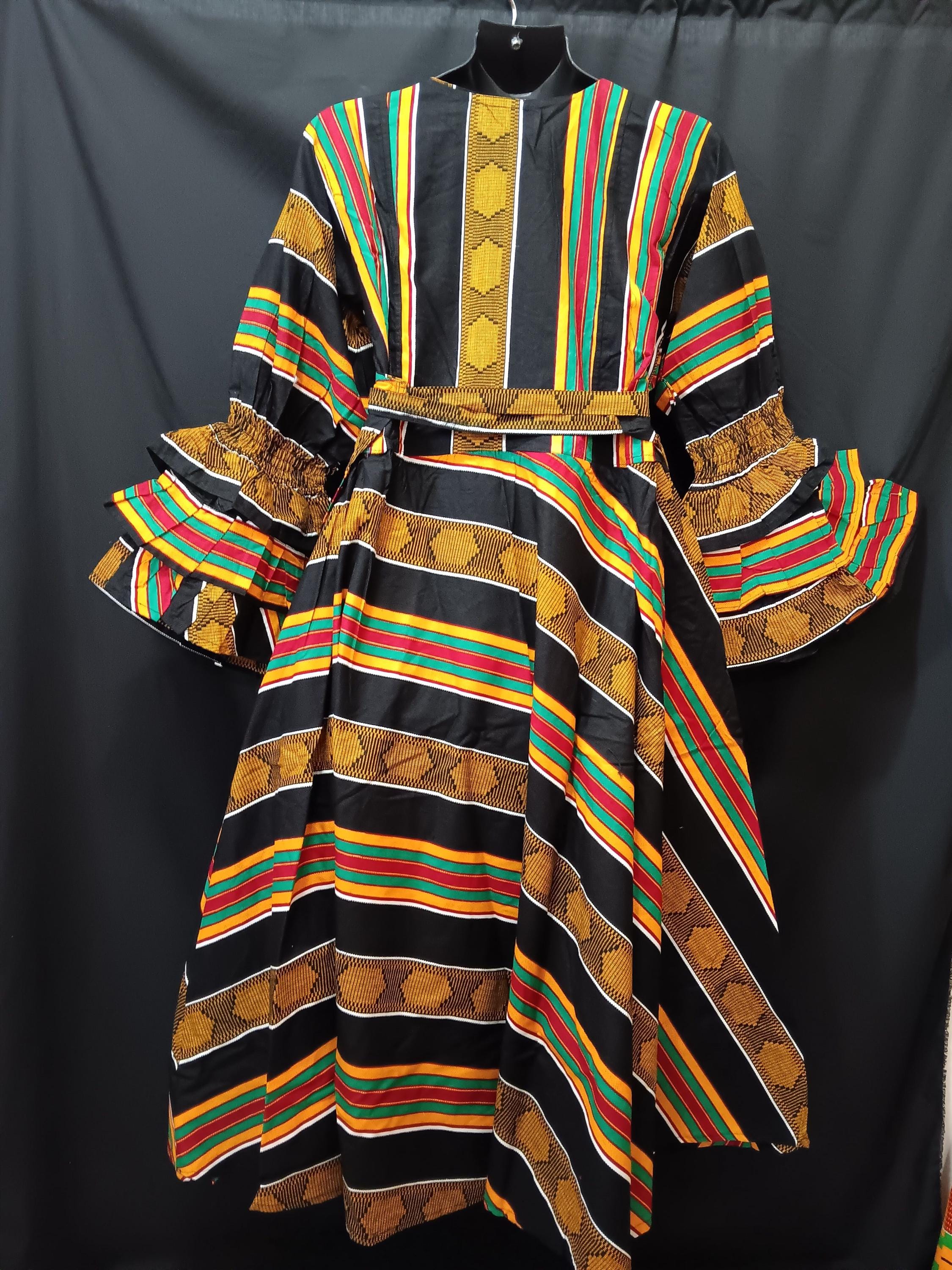 African print wrap dress with matching headwrap. Ankle length, long ...