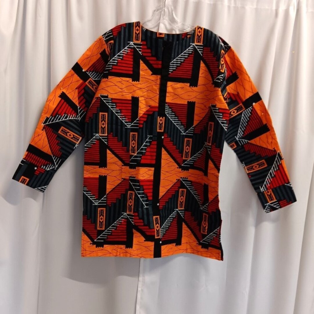 African Print Men's Long Sleeve Shirt, Buttons at Neck and Sleeve ...