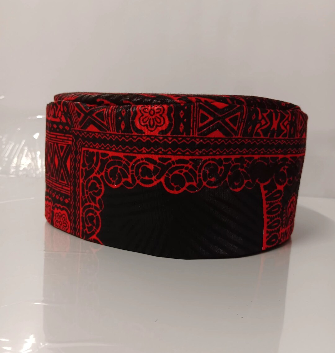 Africa Inspired Kufi, Red and Black Brocade Fabric. 100% Cotton. Free ...