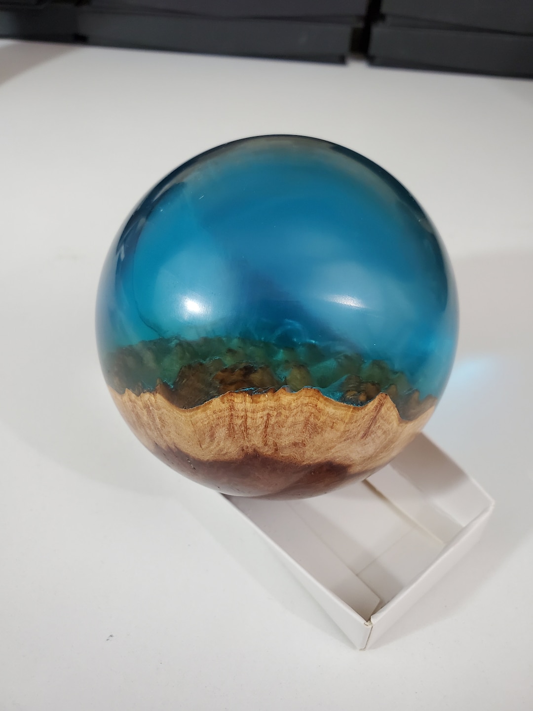 Beautiful 3.5" Resin Sphere and Wood Decor, Hybrid Sphere Burl and ...