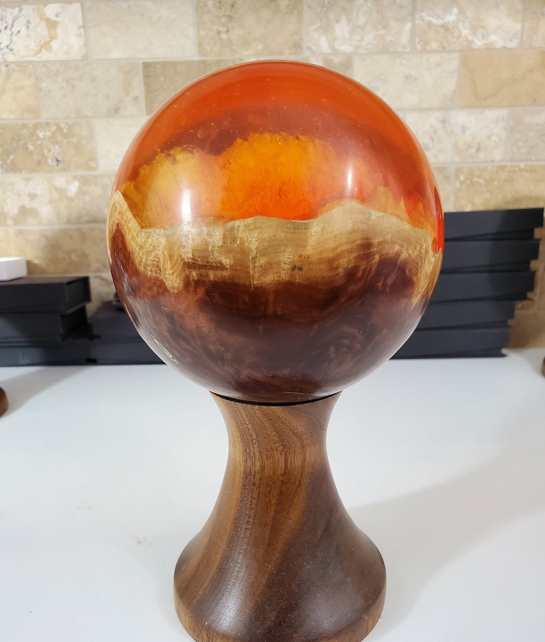 Huge 4.75" Resin Sphere and Wood Decor, Hybrid Sphere Burl and Resin ...
